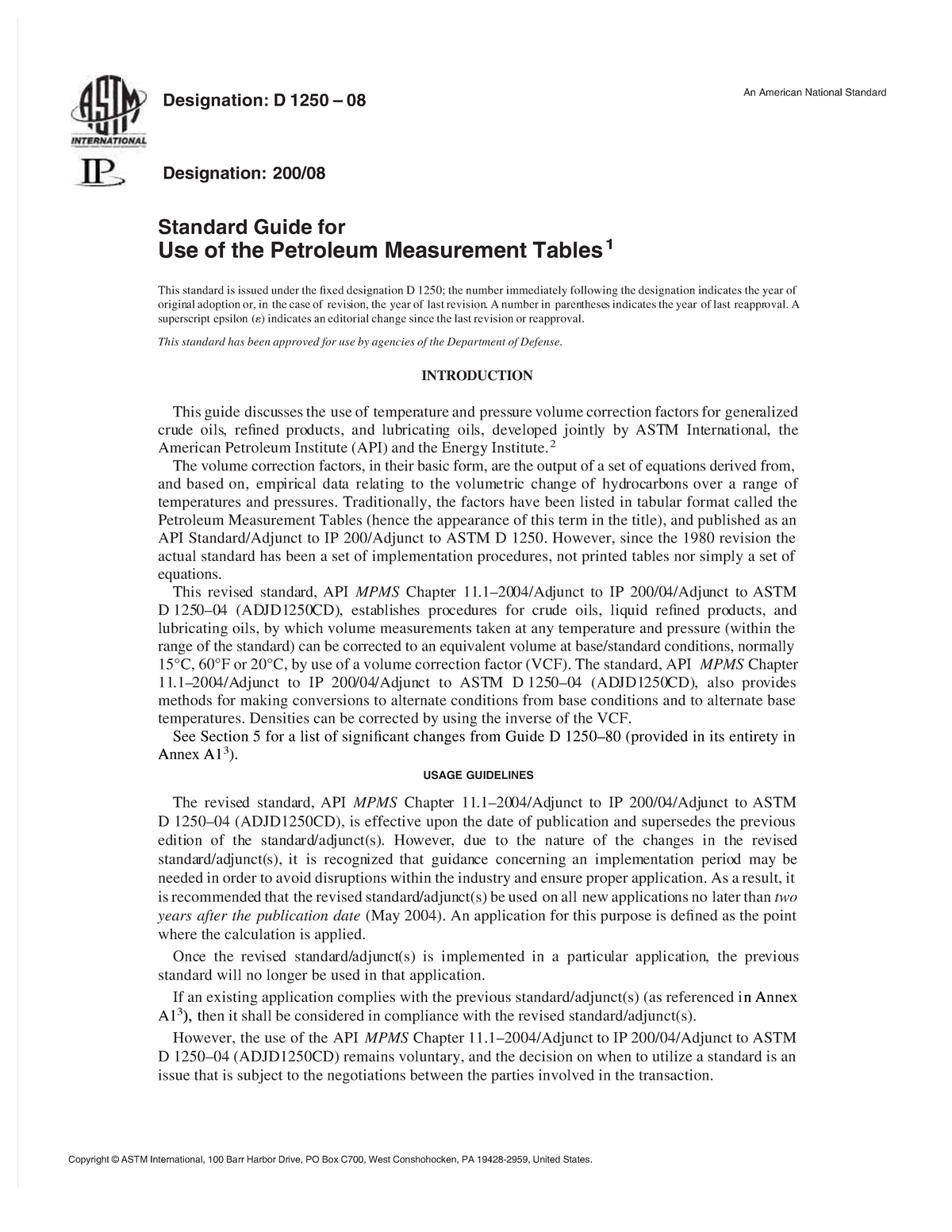 ASTM D 1250-08 Standard Guide For Use of the Petroleum Measurement ...