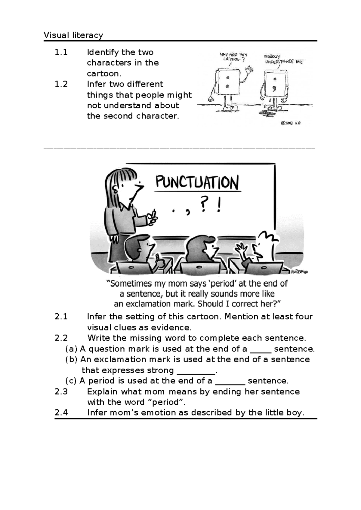 Punctuation Vis Lit - Visual literacy 1 Identify the two characters in ...
