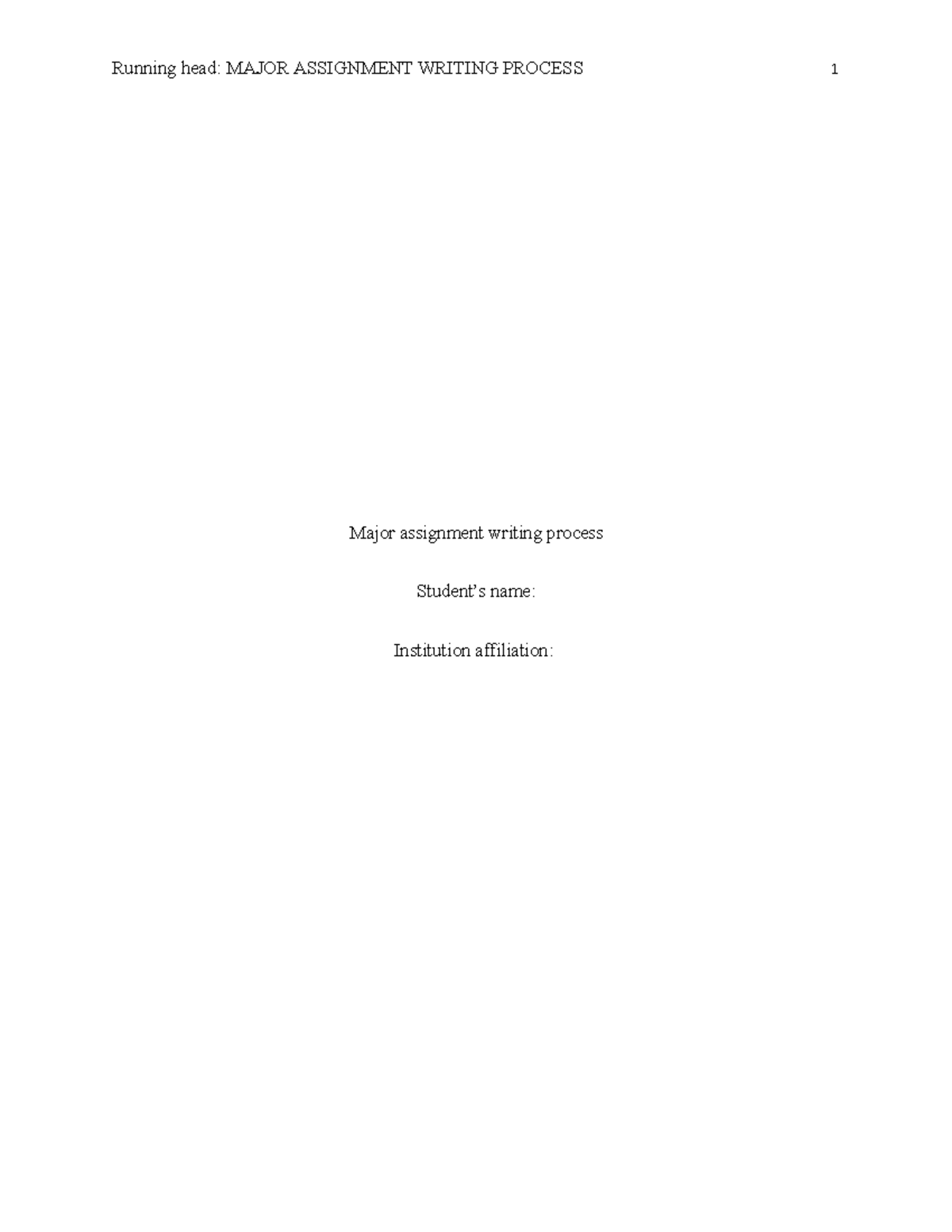 Major assignment process - Running head: MAJOR ASSIGNMENT WRITING PROCESS 1 Major assignment ...