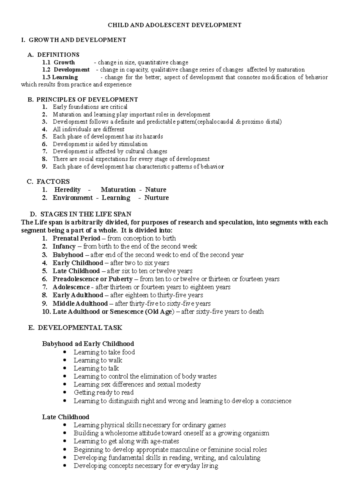 Child and Adolescent Development - CHILD AND ADOLESCENT DEVELOPMENT I ...