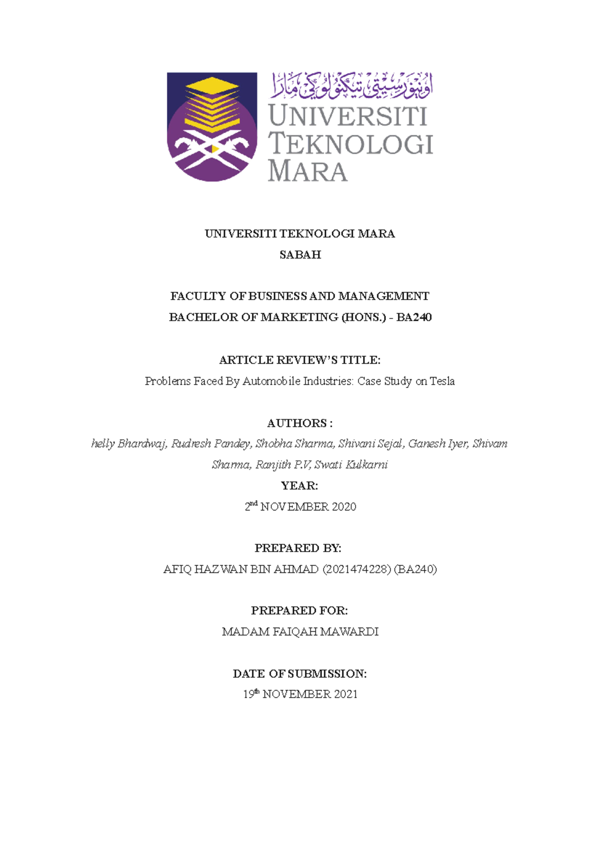 Articles Review OPM based on tesla - Operation Management - UiTM - Studocu