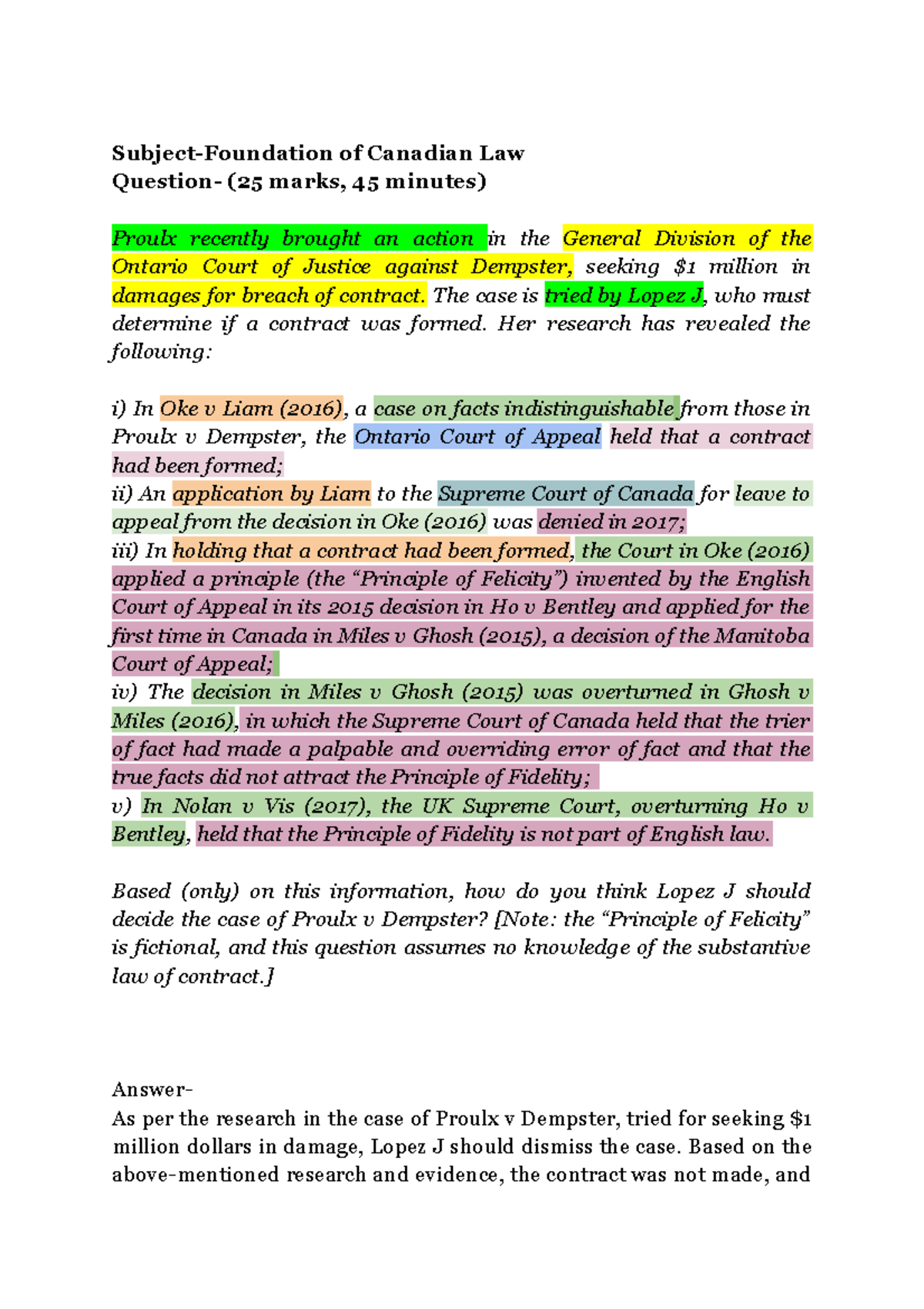 Practice Answer for Foundation Law - Subject-Foundation of Canadian Law ...