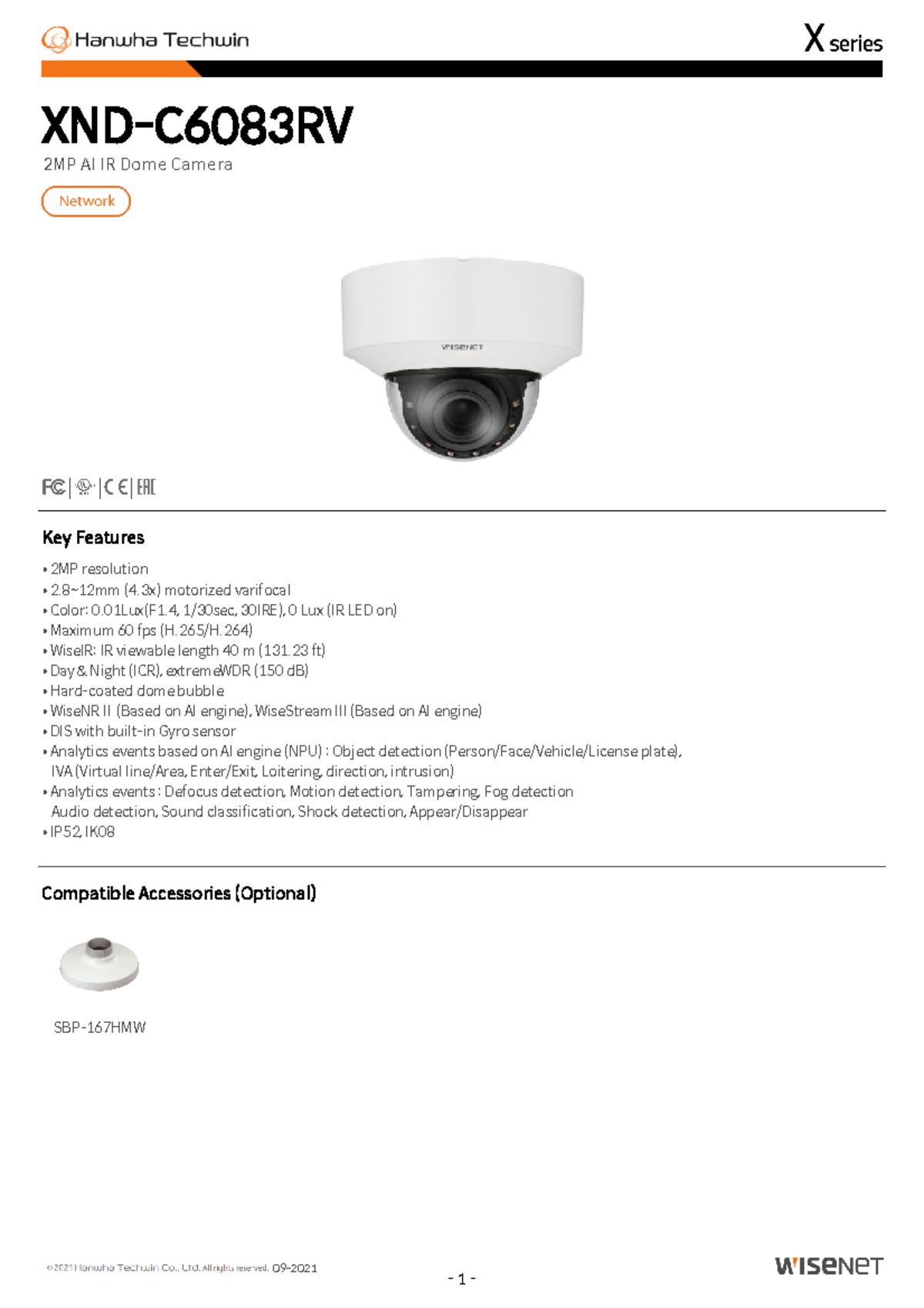 Camara Minidomo XND-C6083RV - 2MP AI IR Dome Camera | | | Key Features ...