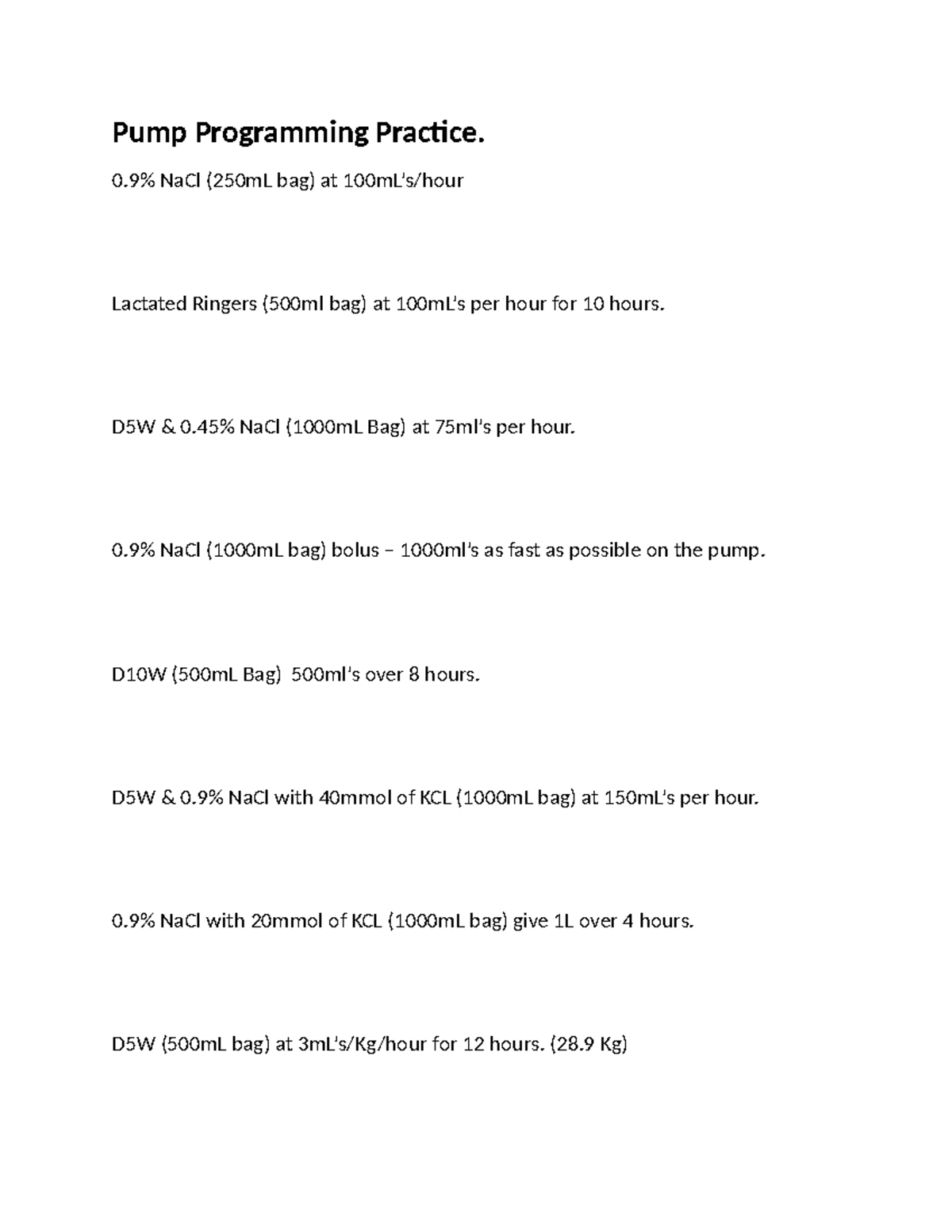 NF3 - Pump Programming Practice (5) (1) - Pump Programming Practice. 0% NaCl (250mL bag) at ...