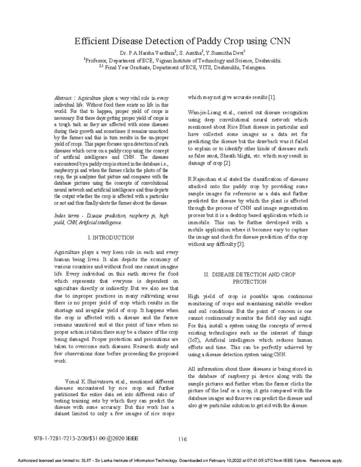Efficient Disease Detection Of Paddy Crop Using Cnn P A Vardhini 1