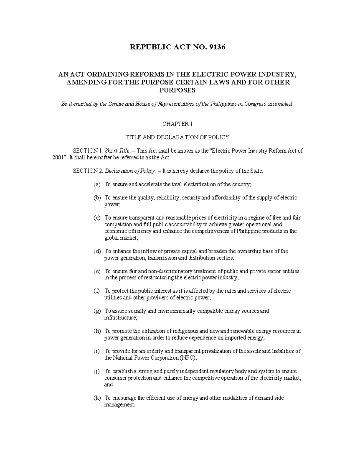 Epira RA9136 - Electrical Engineering - PLV - Studocu