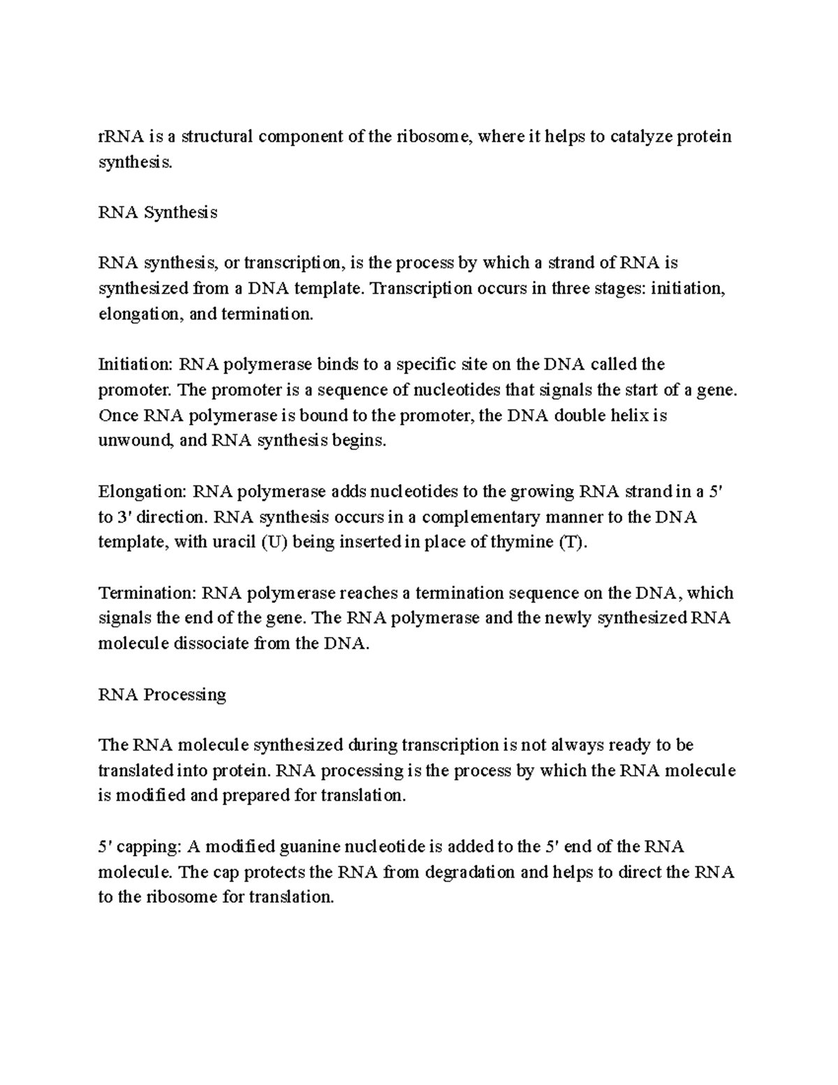 RNA Notes 2 - Google Docs - rRNA is a structural component of the ...