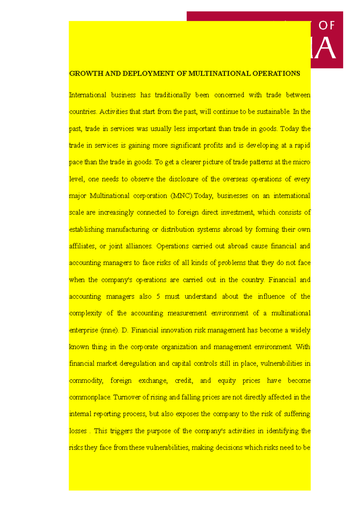 Study Documents Accounting - Growth AND Deployment OF Multinational ...