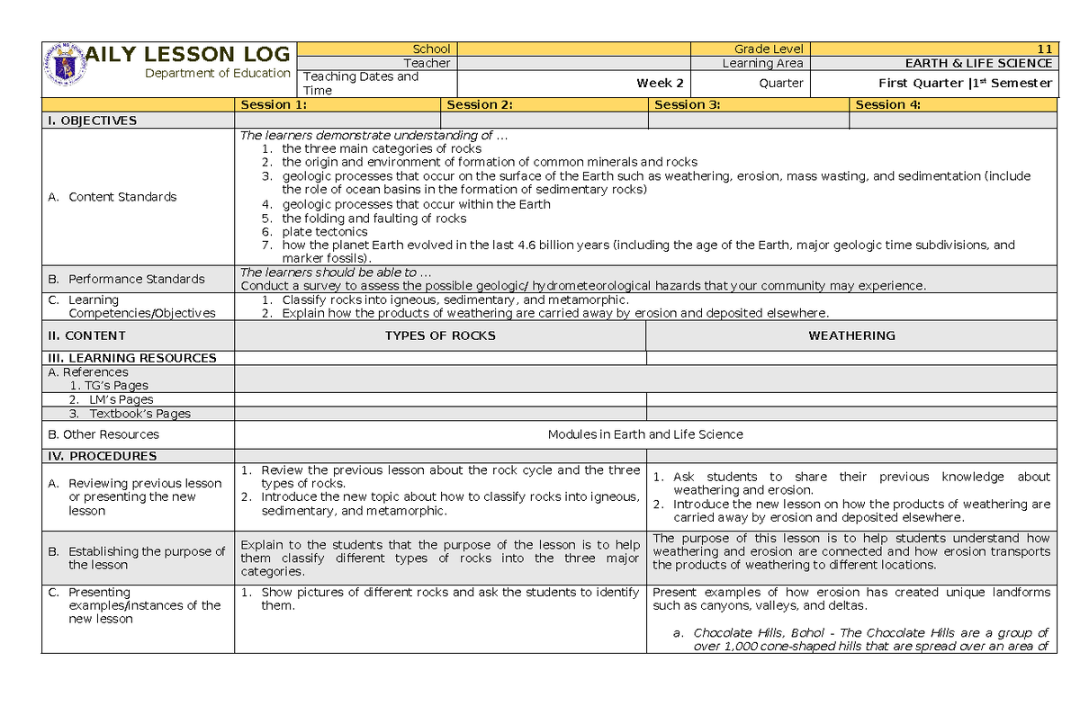 DLL ELS Quarter 1 WEEK 2 - DAILY LESSON LOG - DAILY LESSON LOG ...