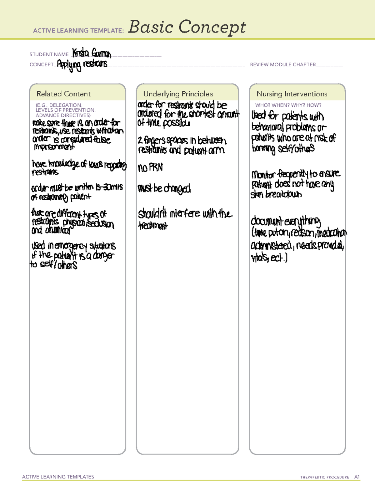 CMA 3 - Notes - ACTIVE LEARNING TEMPLATES THERAPEUTIC PROCEDURE A Basic ...