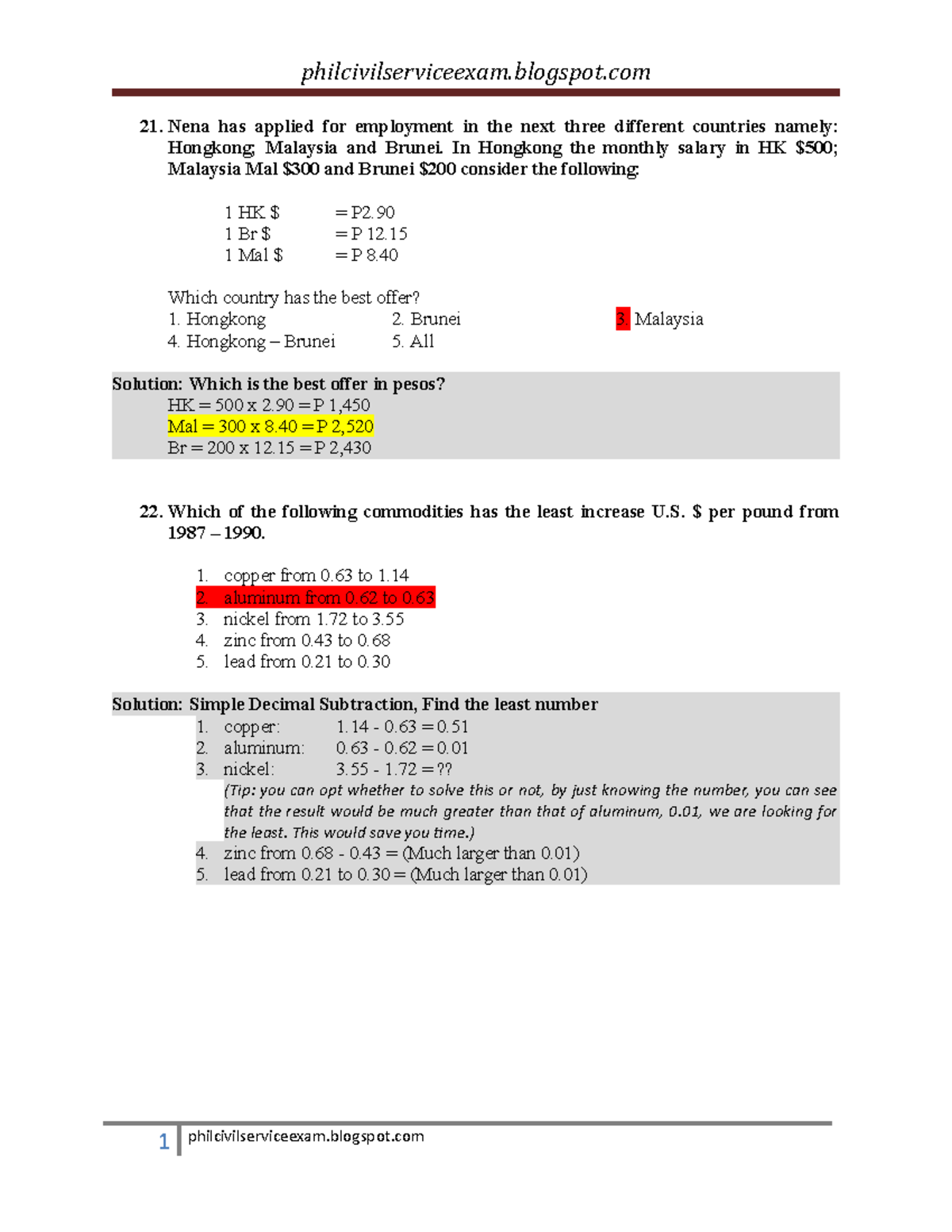 DOC Ans 4 Answers to Items 21 to 40 of the Word Problems for the Part ...