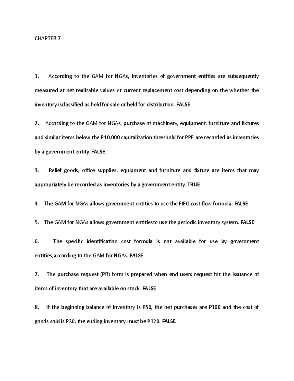 Chapter 7 - CHAPTER 7 According to the GAM for NGAs, inventories of ...