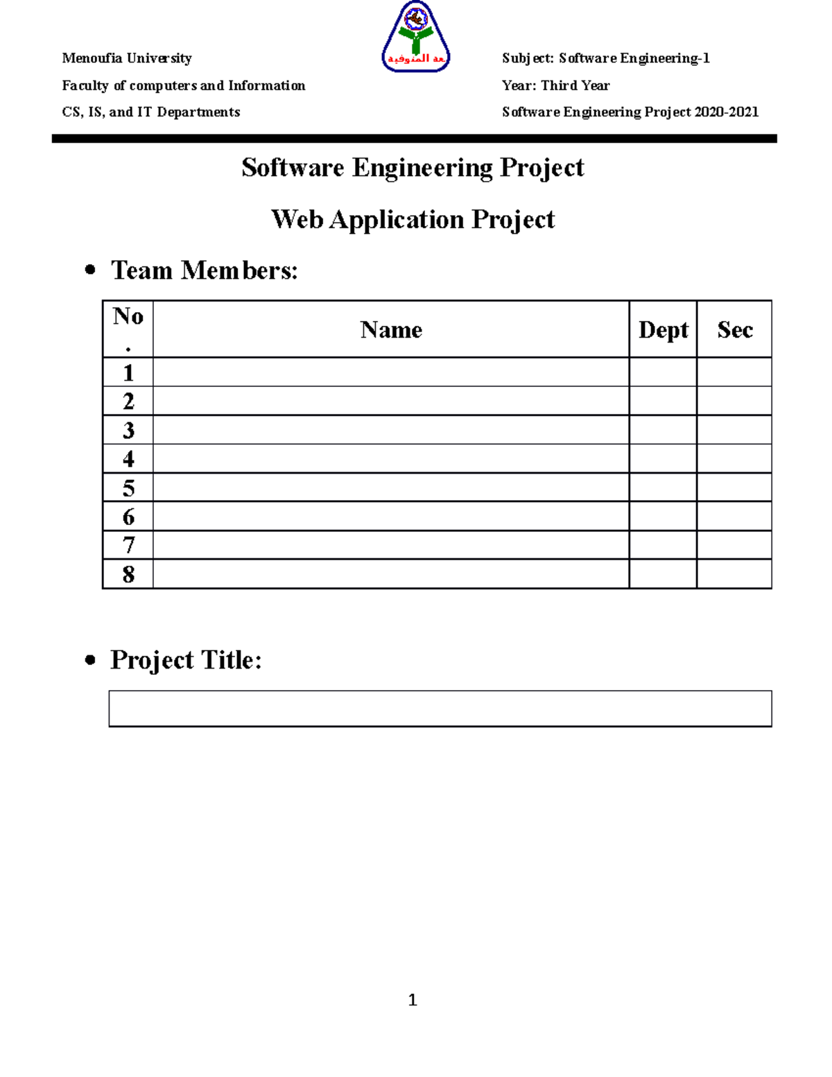 2020-2021-Software Engineering Template - Menoufia University Subject ...