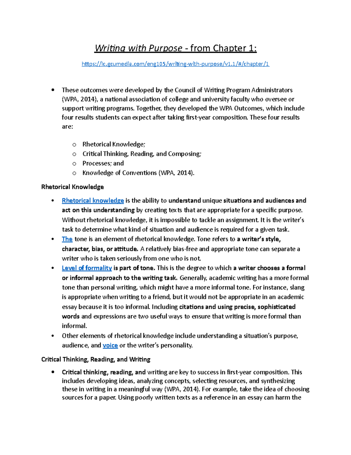 Writing with Purpose: Rhetorical Knowledge Critical Thinking Writing ...