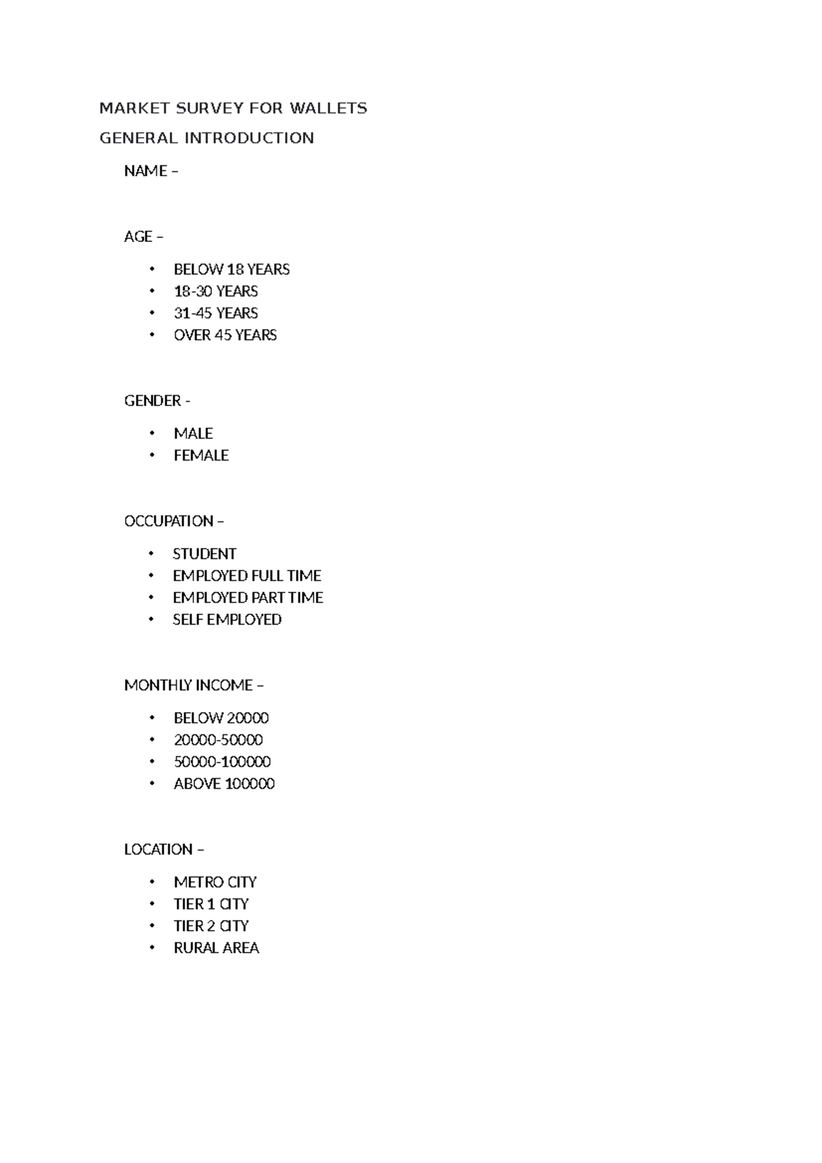 Market Survey FOR Wallets - MARKET SURVEY FOR WALLETS GENERAL ...