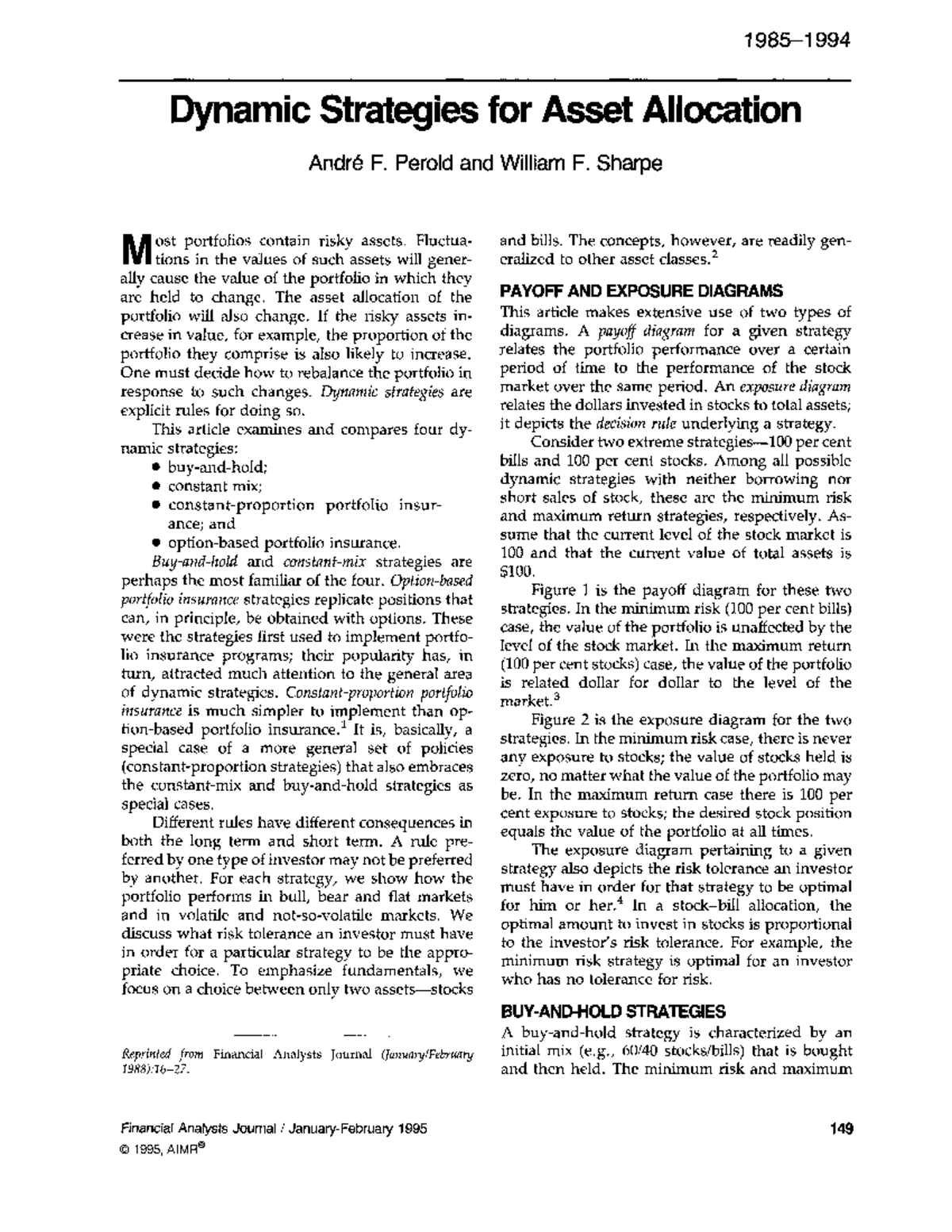 Perold et al. (1988). Dynamic Strategies for Asset Allocation - Dynamic Strategies for Asset ...