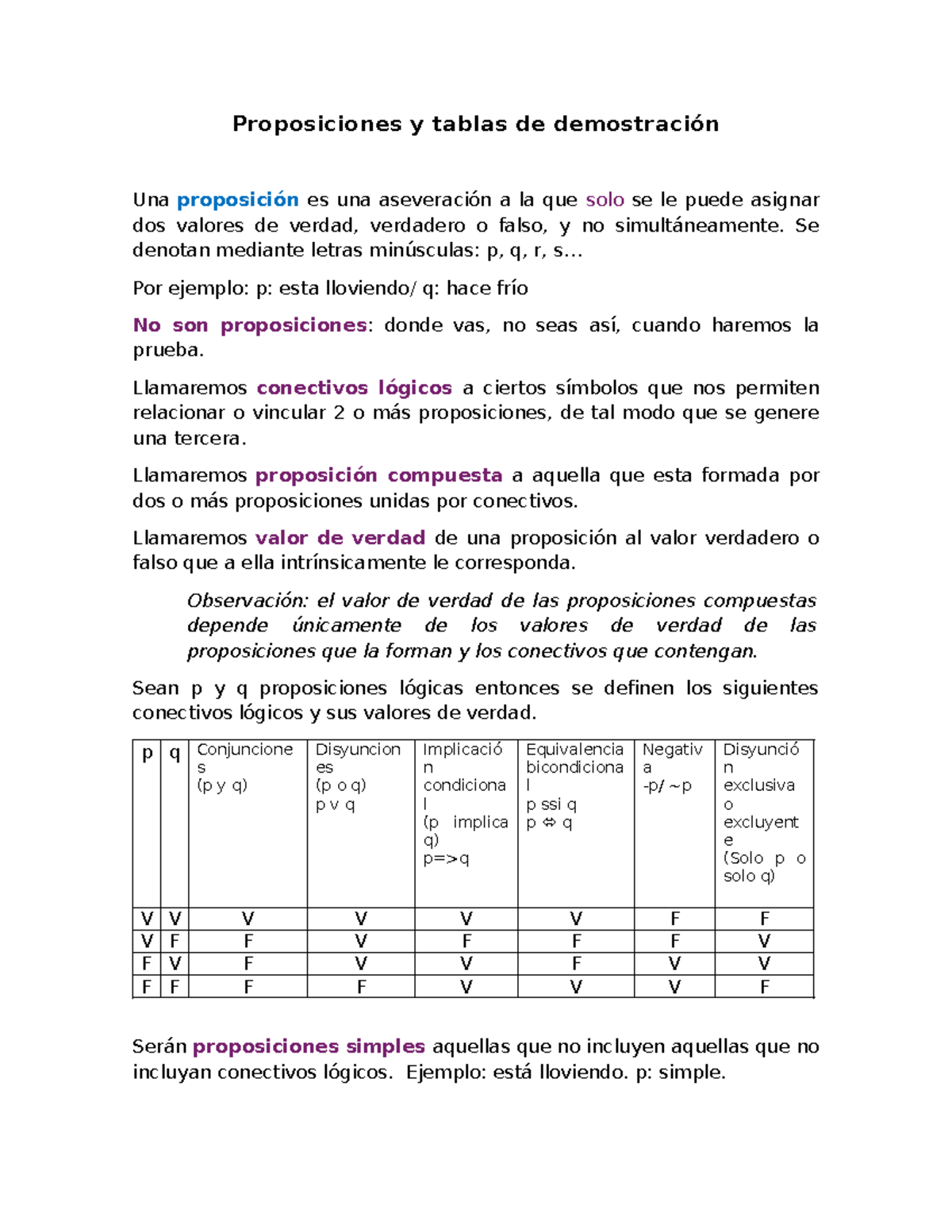 Proposiciones y tablas de demostración - Proposiciones y tablas de ...