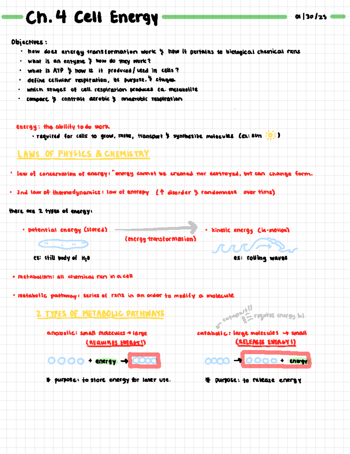 Ch 4- Cell Energy - Ch Cell Energy 01/30/ Objectives: ·how does energy ...