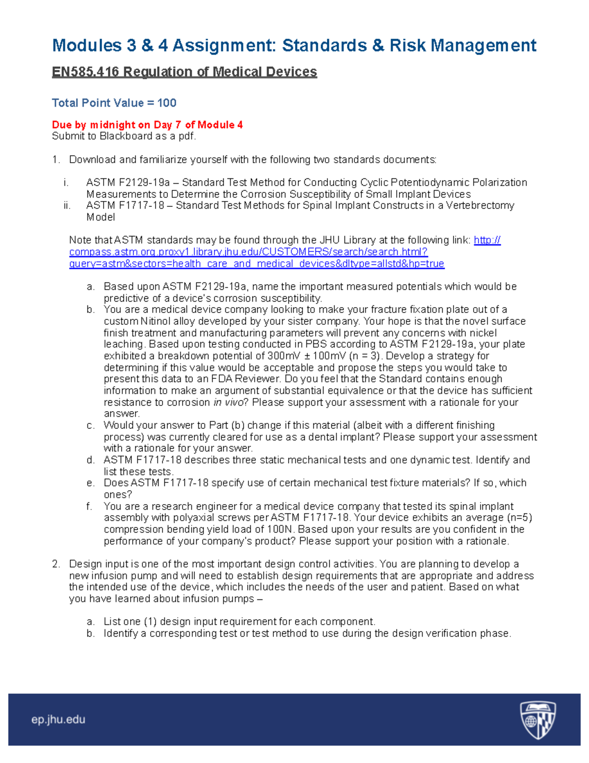 EN.585.619 Assignment.Mod - Modules 3 & 4 Assignment: Standards & Risk ...