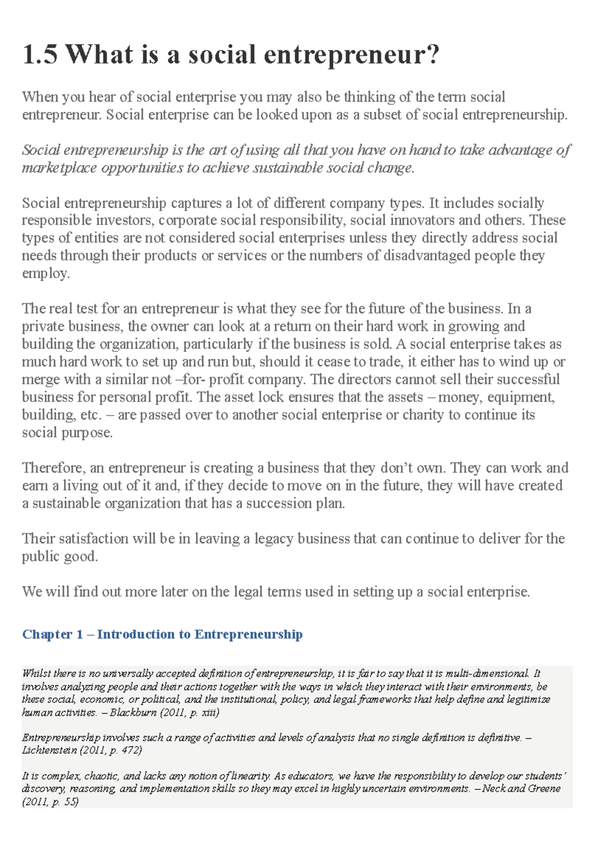 Chapter 1 - Lecture notes 1-3 - 1 What is a social entrepreneur? - Studocu