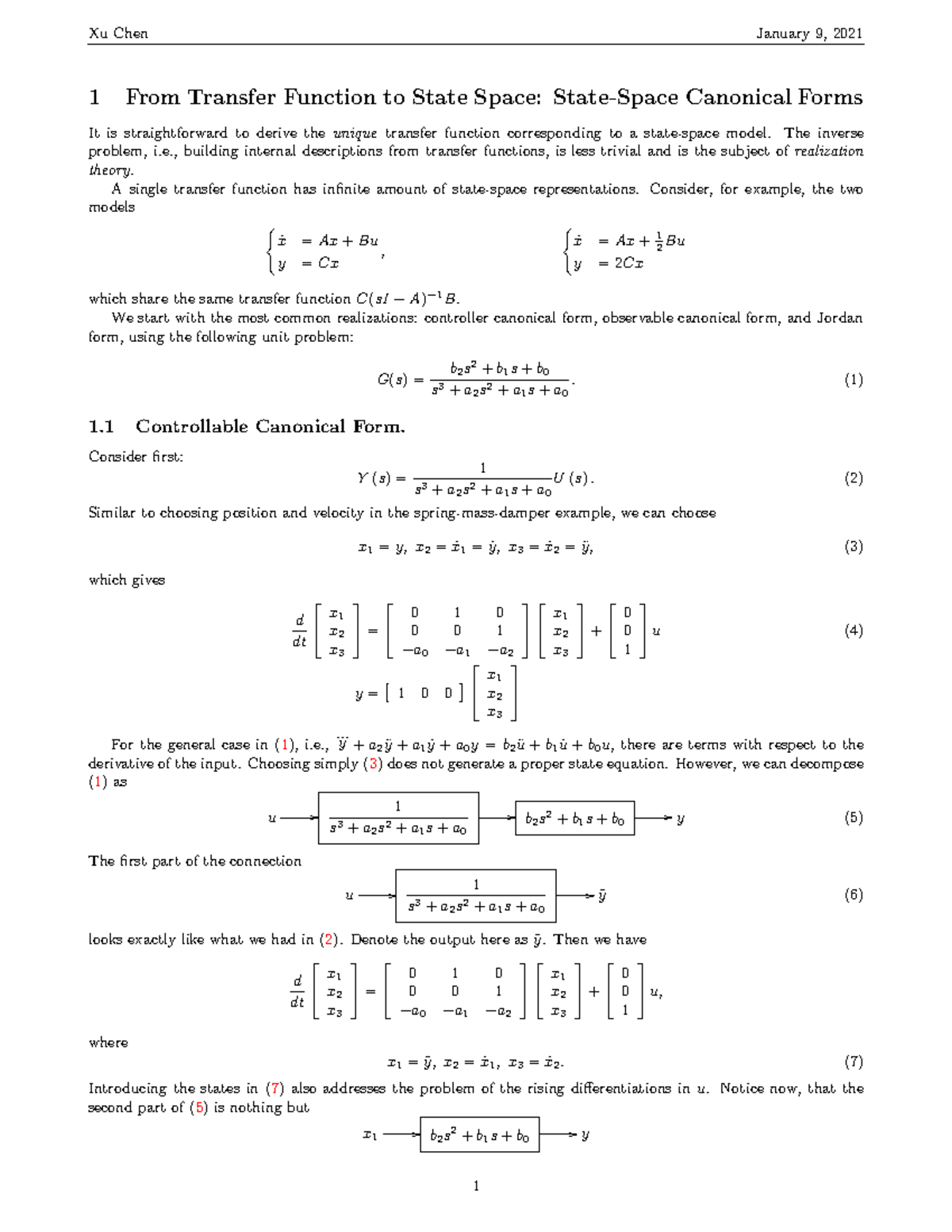 1-6 ss realization - Lecture on State Space realisation - Xu Chen ...