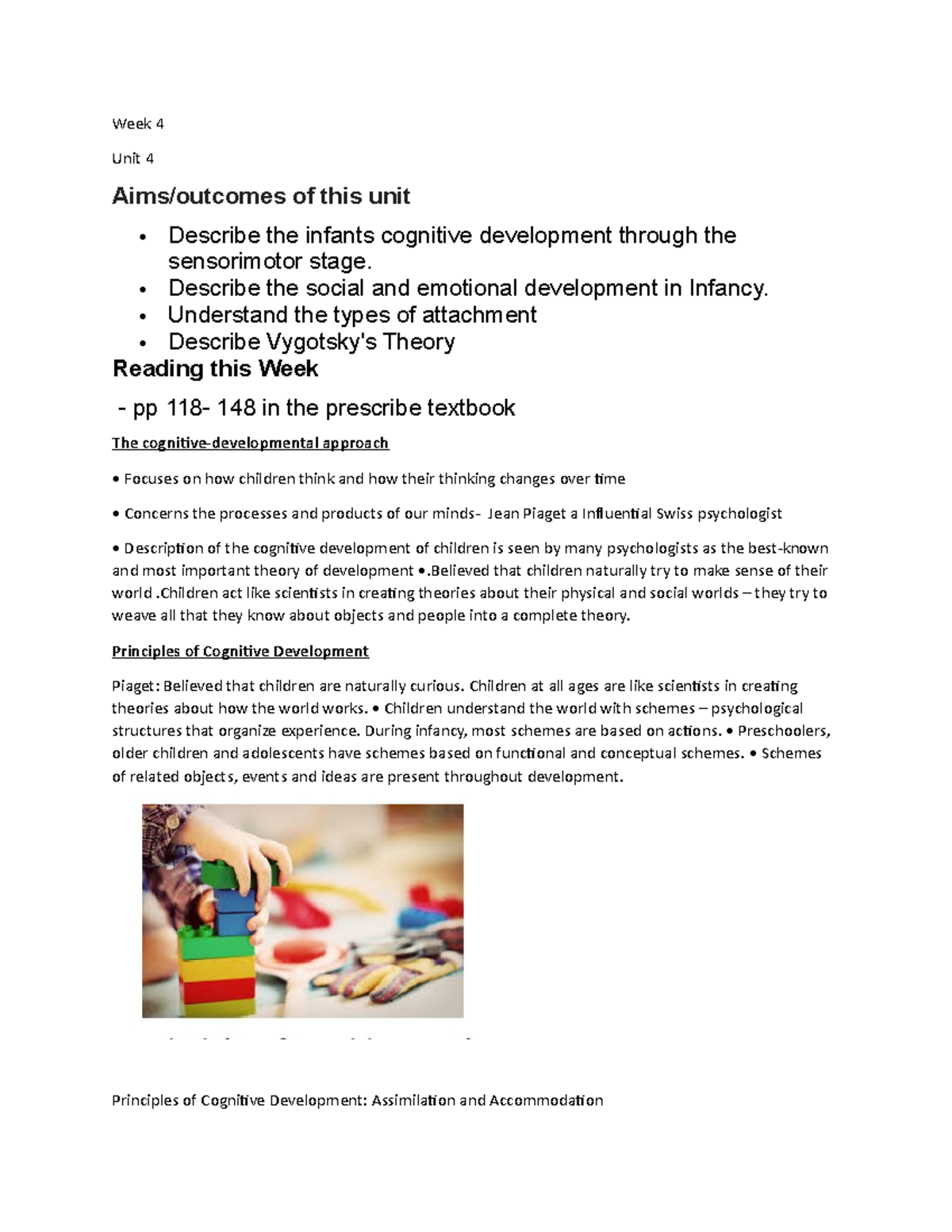Lecturer Notes Week 4-6 Human development - Week 4 Unit 4 Aims/outcomes ...