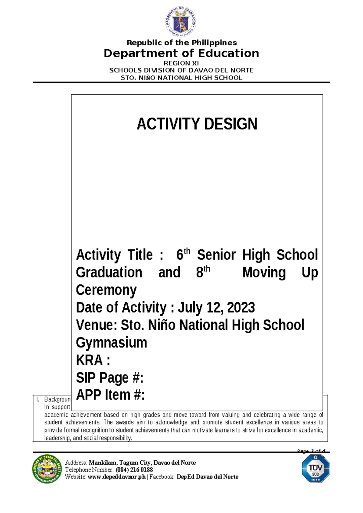 2022 2023 Activity Design Graduation Moving Up - Page 1 of 4 Address ...