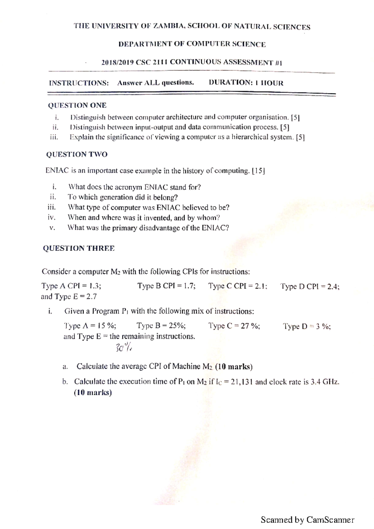 CSC2111 CA Questions 2018-2019 - Computer Architecture & Organisation ...