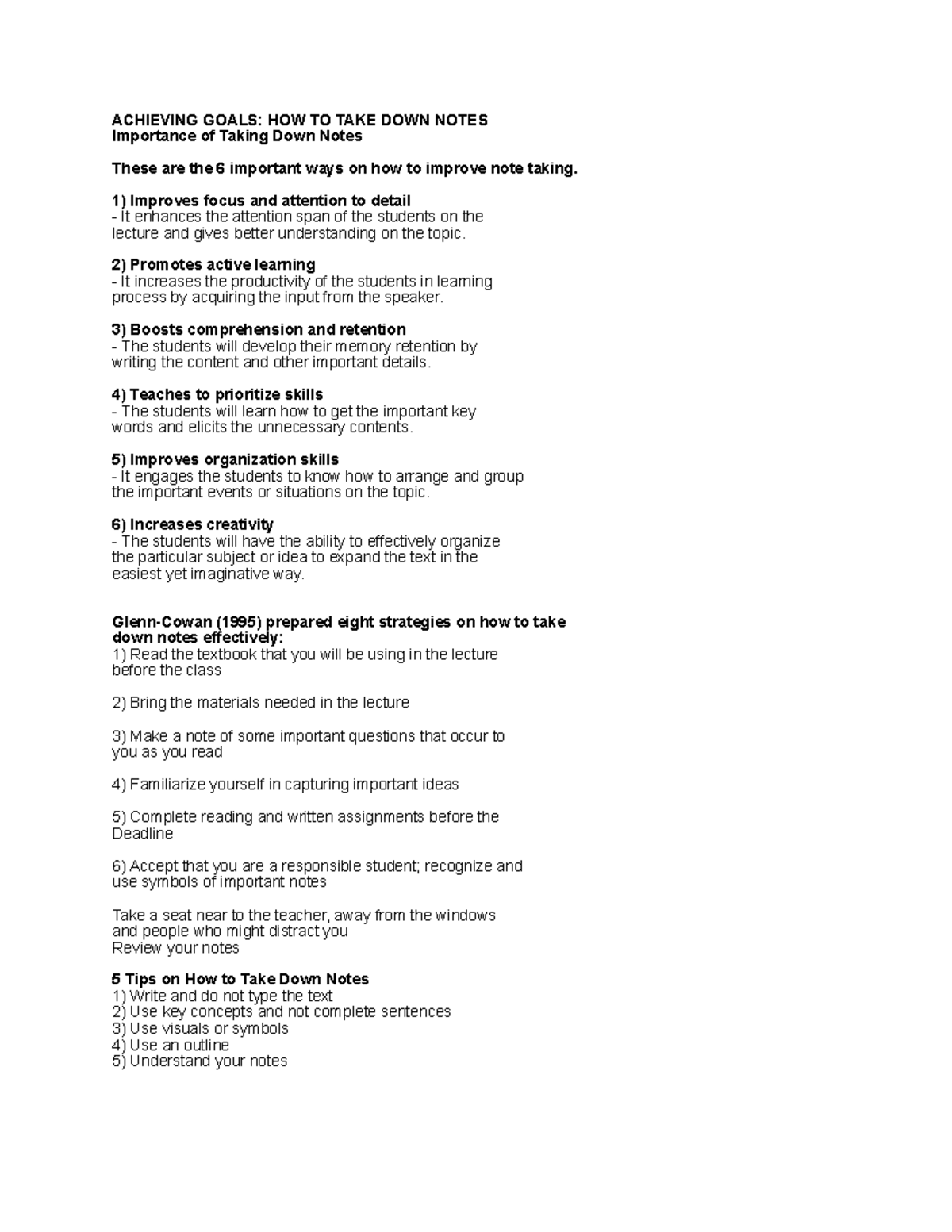 Veritas Finale Notes - ACHIEVING GOALS: HOW TO TAKE DOWN NOTES ...