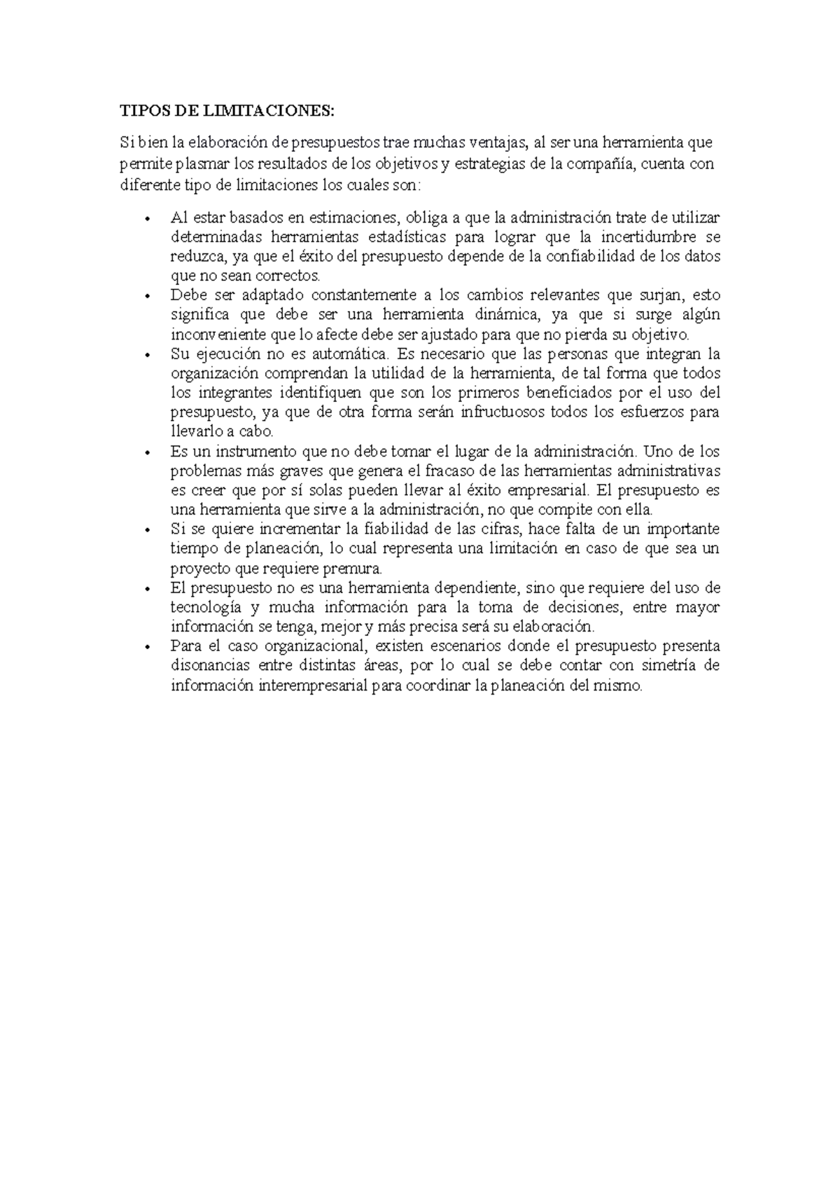 Tipos DE Limitaciones - TIPOS DE LIMITACIONES: Si bien la elaboración ...