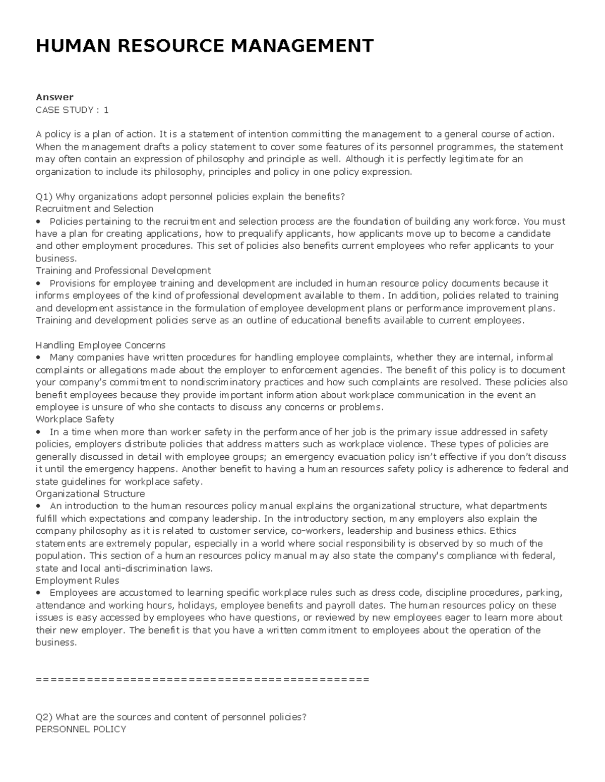 Human Resource Management Answer CASE ST - English - Studocu