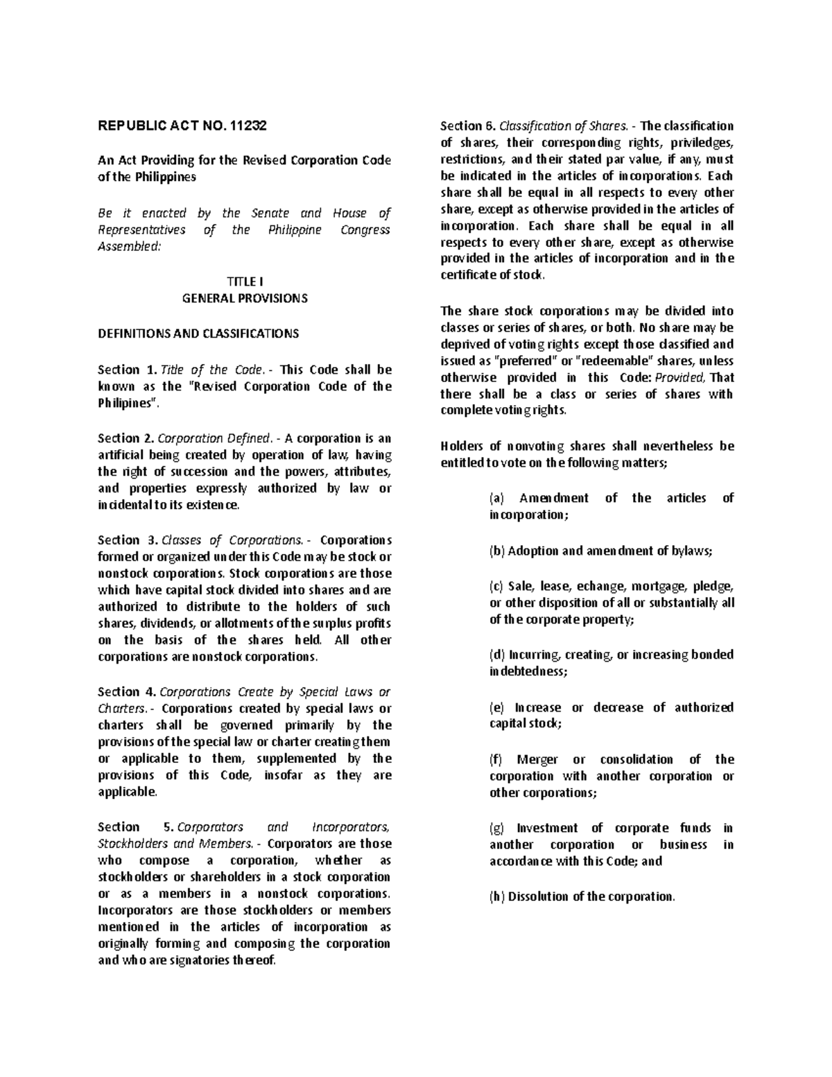 Revised- Corporation-CODE - REPUBLIC ACT NO. 11232 An Act Providing for ...