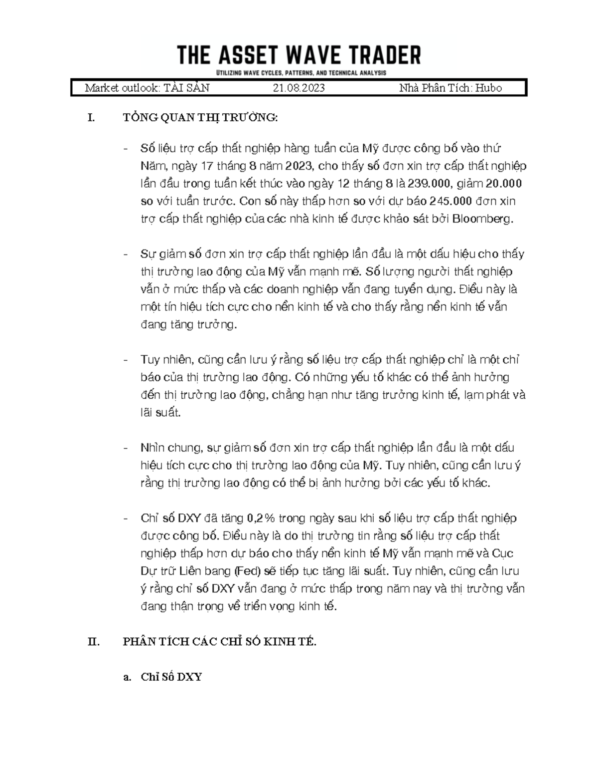 THE Asset WAVE Trader Report-21.082023 - Market outlook: TÀI SẢN 21.08 Nhà Phân Tích: Hubo I ...
