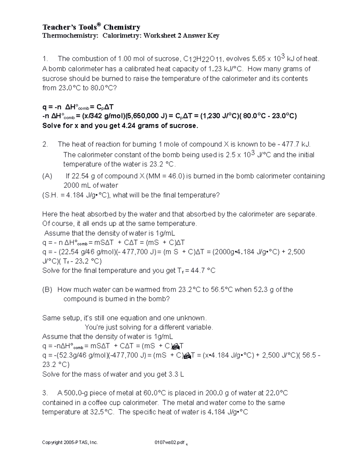 Worksheet+TT+-+Thermochemistry+-+Calorimetry+$23+2+KEY - Teacher’s ...
