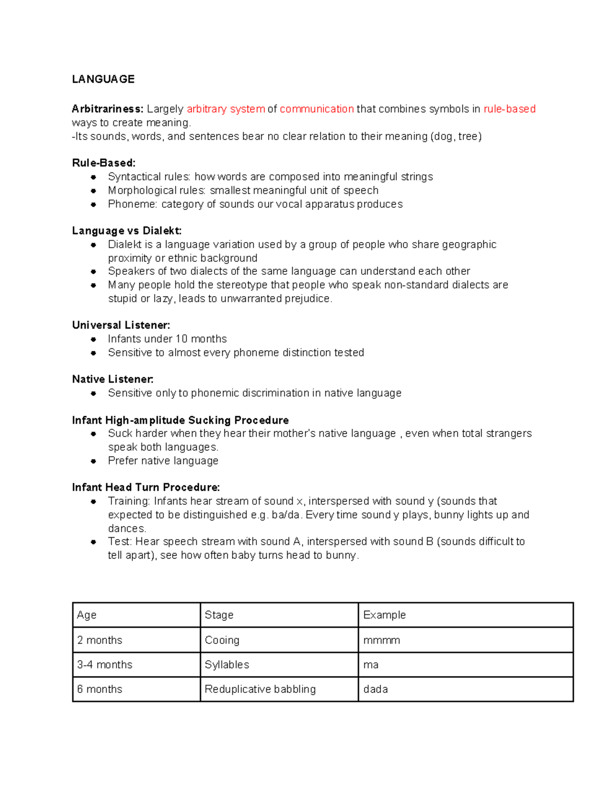 Study Guide for Exam 2 - LANGUAGE Arbitrariness: Largely arbitrary ...
