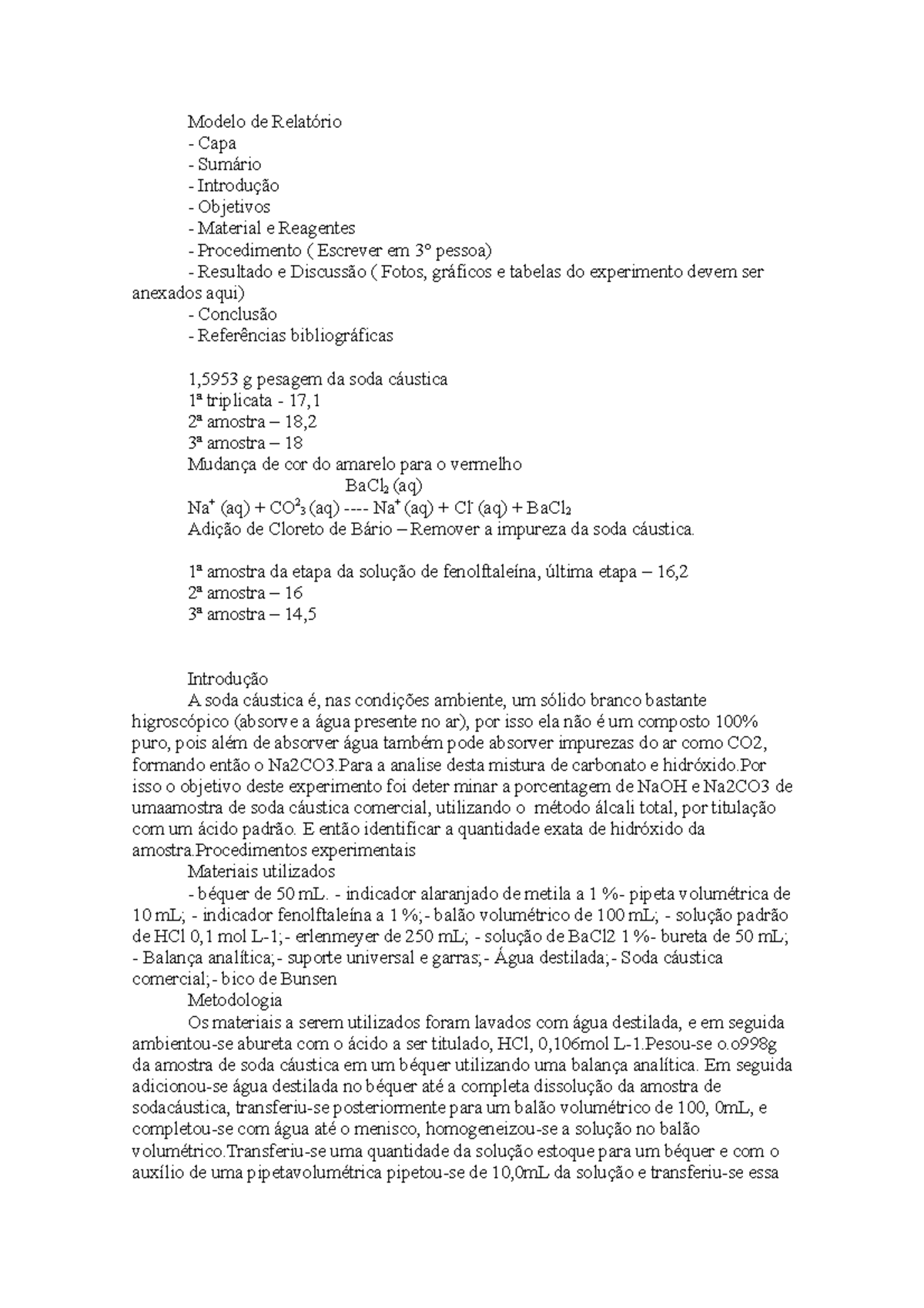 Modelo de Relatório - Modelo de Relatório Capa Sumário Introdução ...