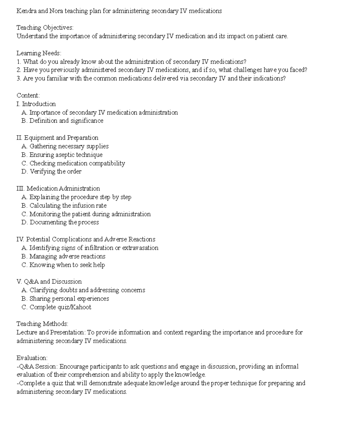 Teaching plan - Learning Needs: What do you already know about the ...