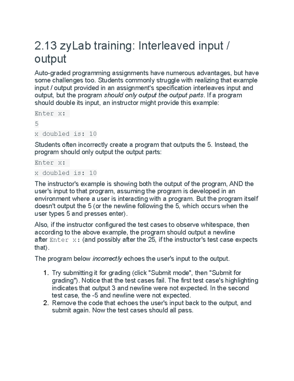 480691618 2 13 zy Lab training Interleaved input output docx - 2 zyLab training: Interleaved ...