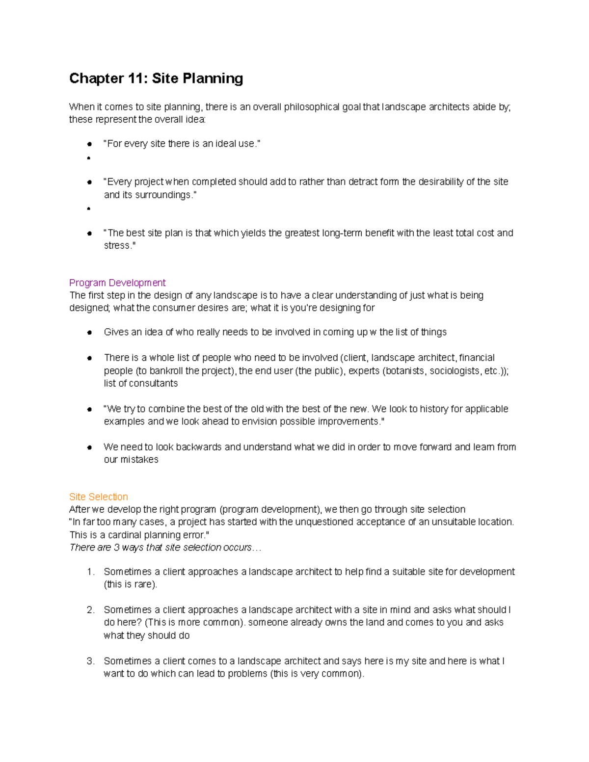 Chapter 11 Site Planning - Chapter 11: Site Planning When it comes to ...
