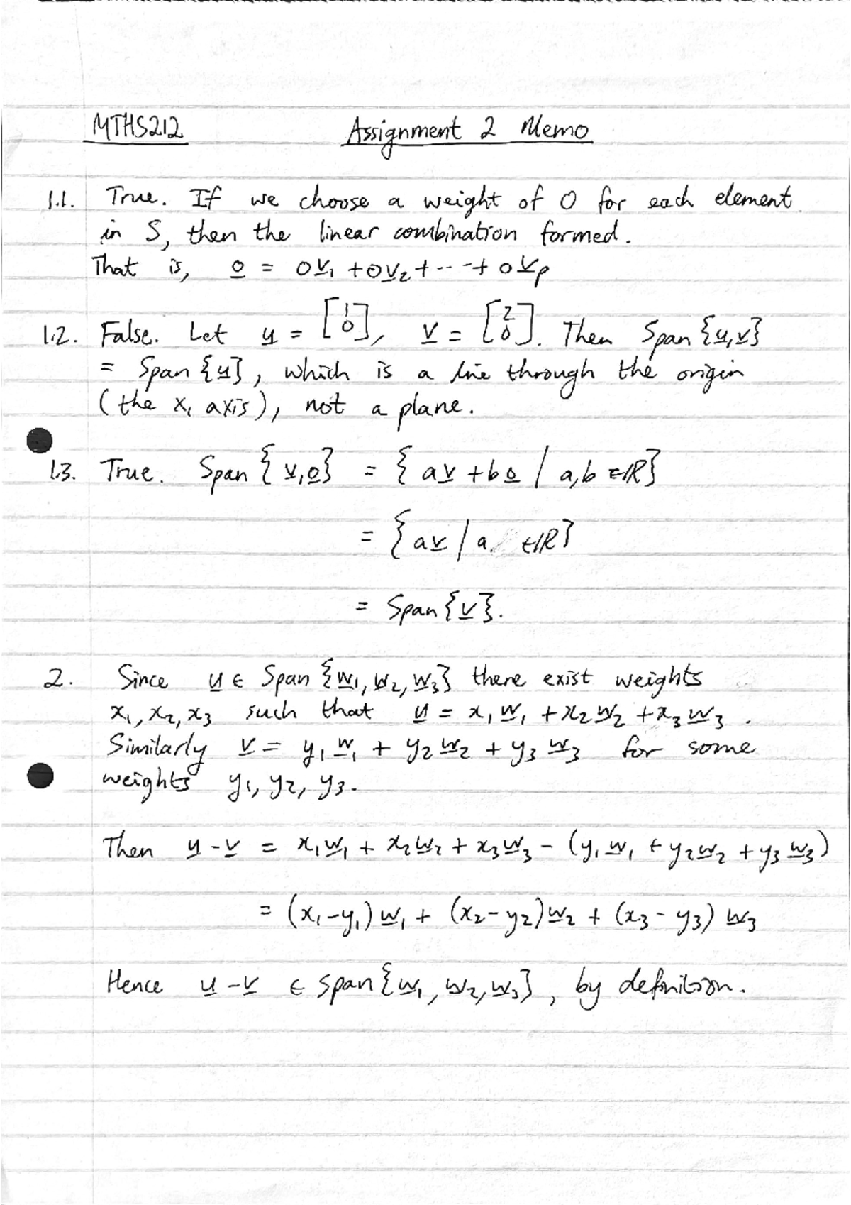 MTHS212 - CA2 - memo - Linear Algebra Assignment 2 Memo - MTHS212 - Studocu