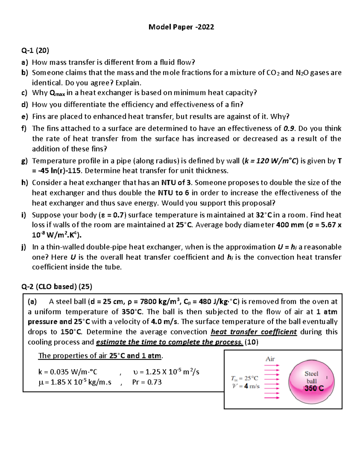 Model ppr hmt - radiation - Model Paper - Q-1 (20) a) How mass transfer ...