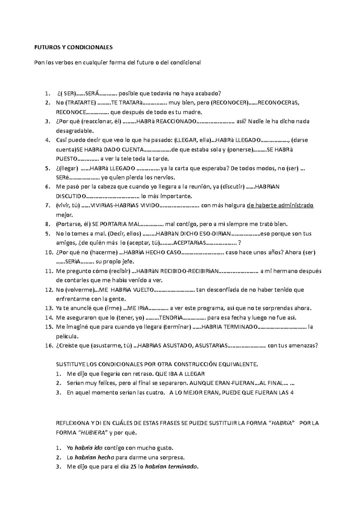 Futuros Y Condicionales. M2docx - FUTUROS Y CONDICIONALES Pon los ...