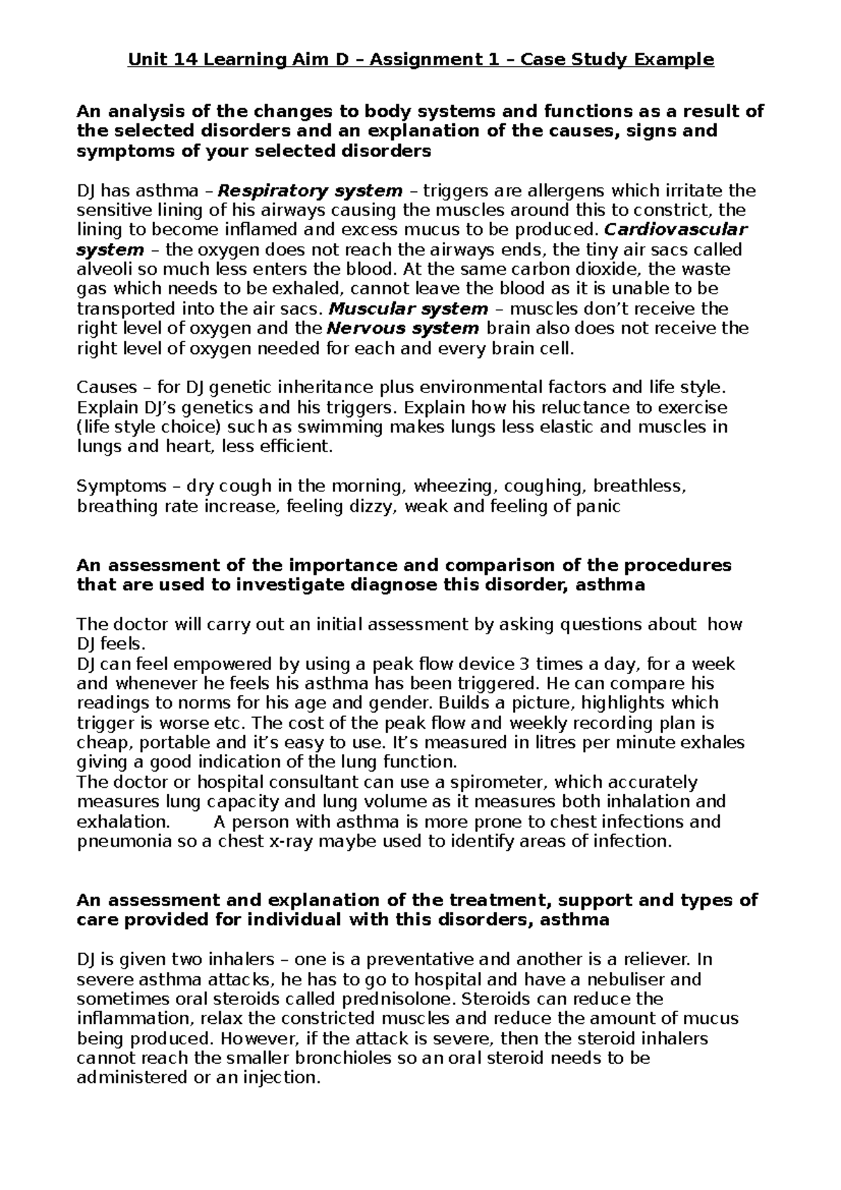 U14 Case Study person - Unit 14 Learning Aim D – Assignment 1 – Case ...