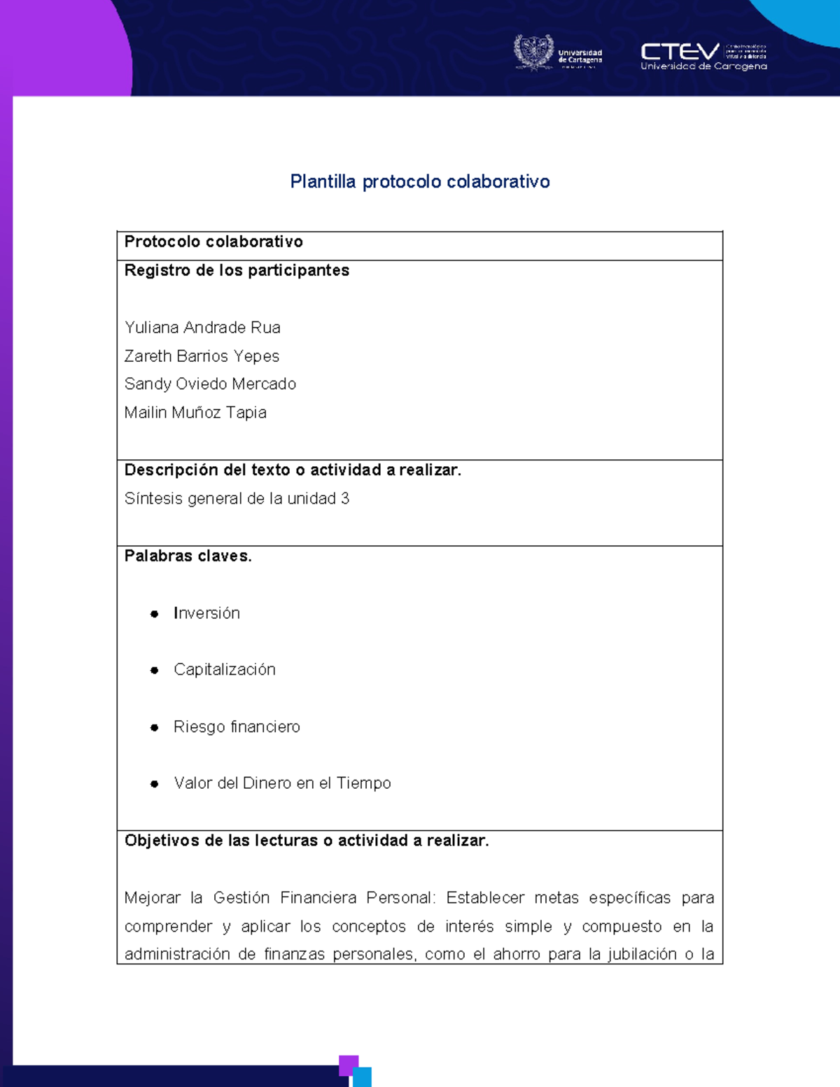 Colabo financiera 3 - kjbklnbbiu - Plantilla protocolo colaborativo Protocolo colaborativo ...