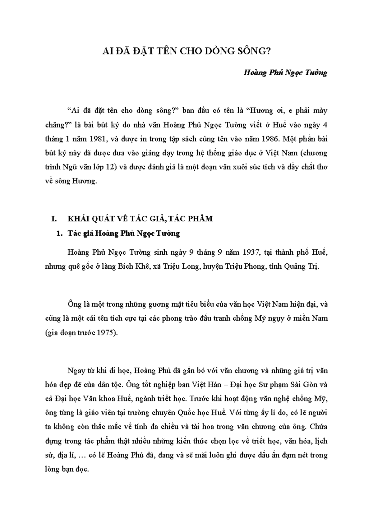 Ai da dat ten cho dong song final - AI ĐÃ ĐẶT TÊN CHO DÒNG SÔNG? Hoàng ...