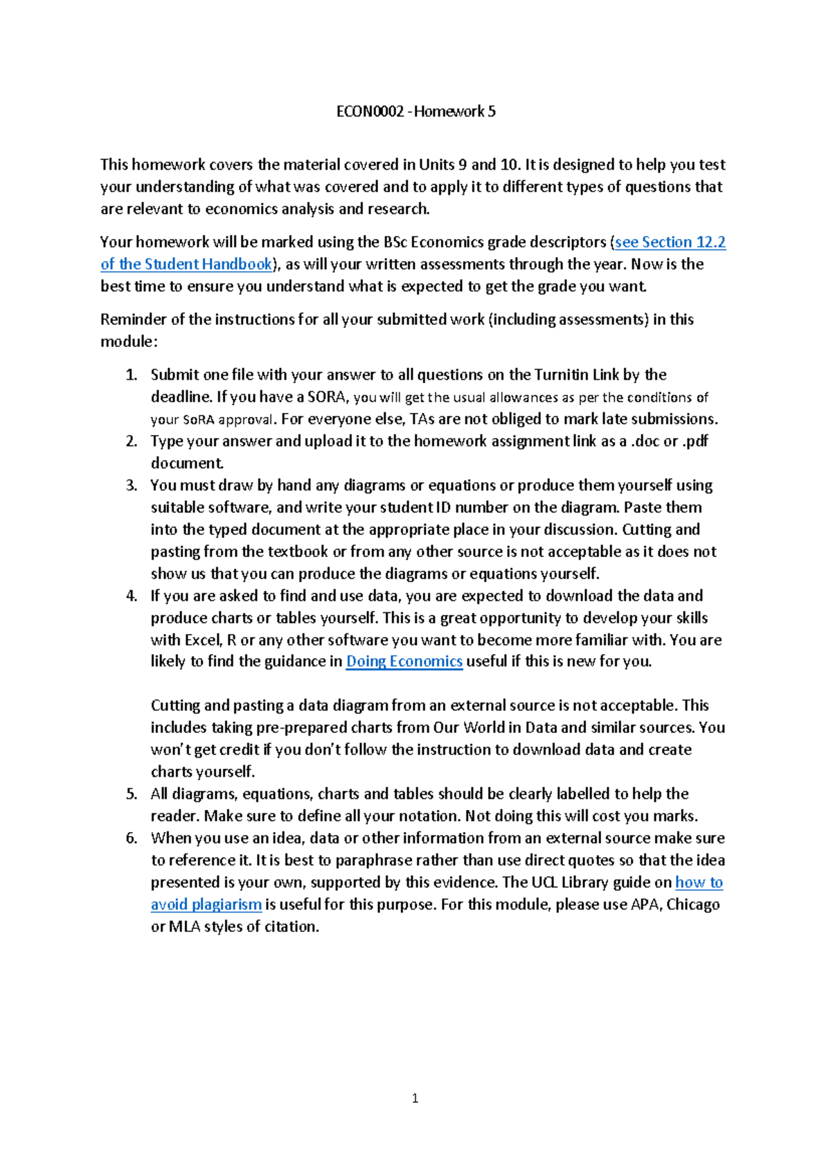 Homework 5 - 1 ECON0002 - Homework 5 This homework covers the material ...