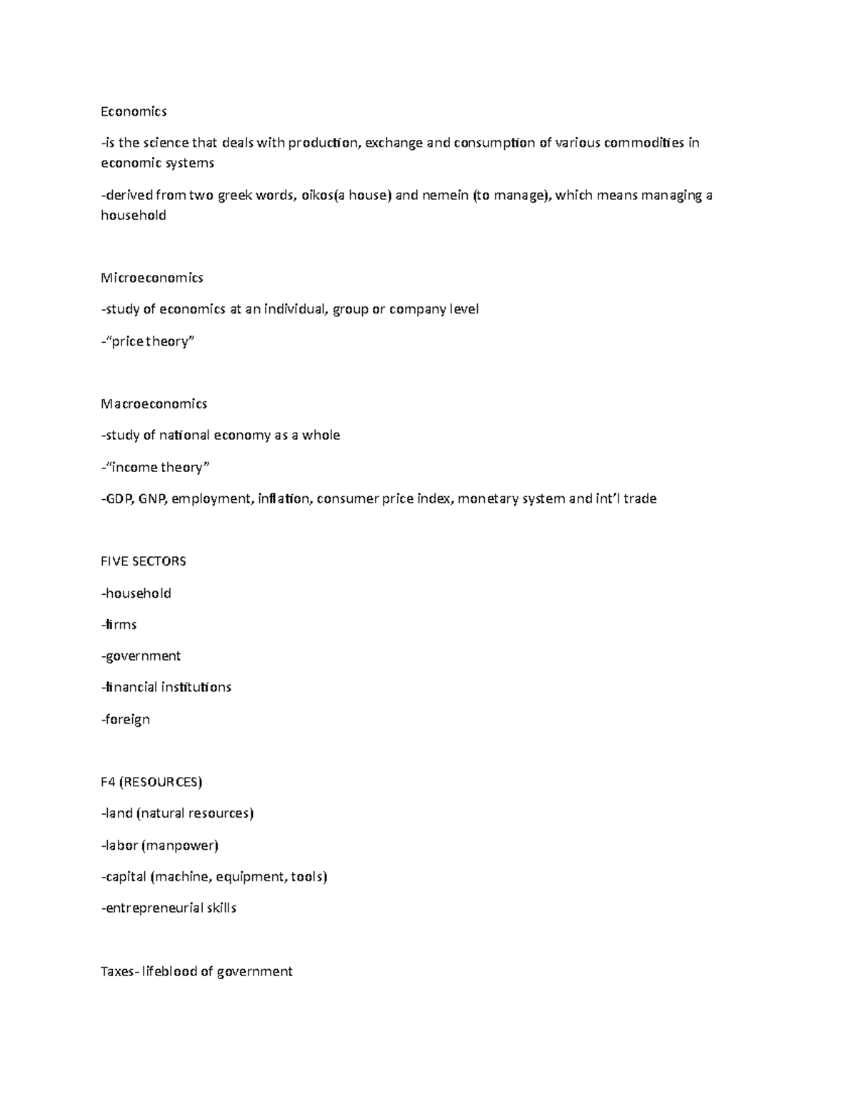 Economics notes - Economics -is the science that deals with production ...