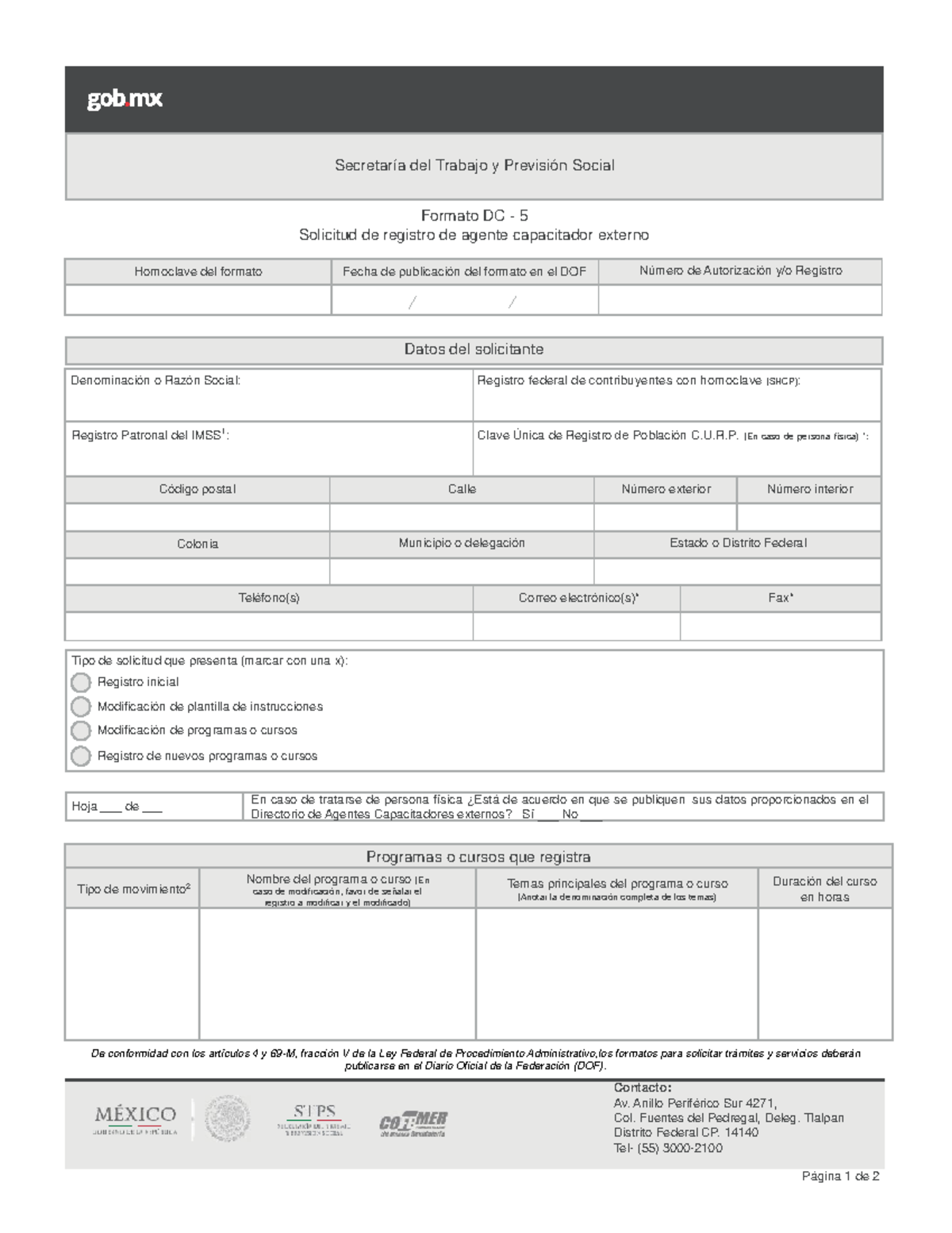 STPS Formato DC 5 - Apuntes 2 - Secretaría del Trabajo y Previsión ...