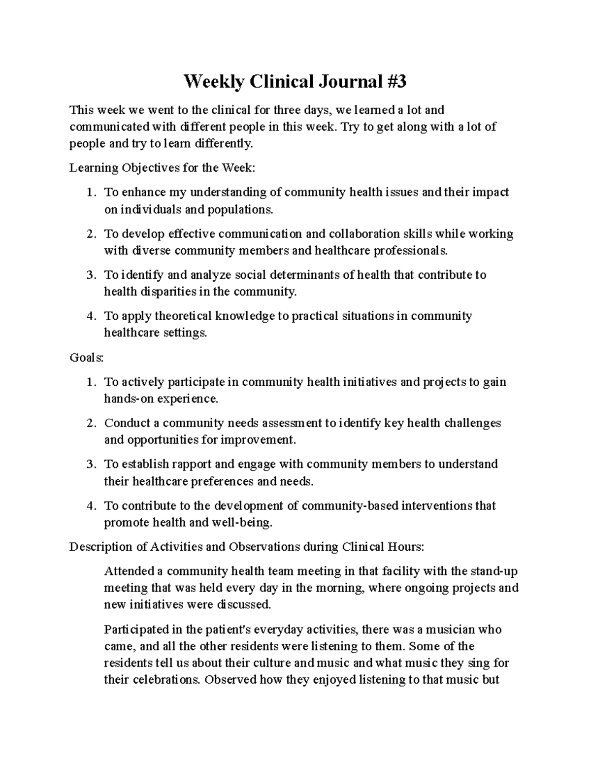 Weekly Clinical Journal #3 - Weekly Clinical Journal This week we went ...