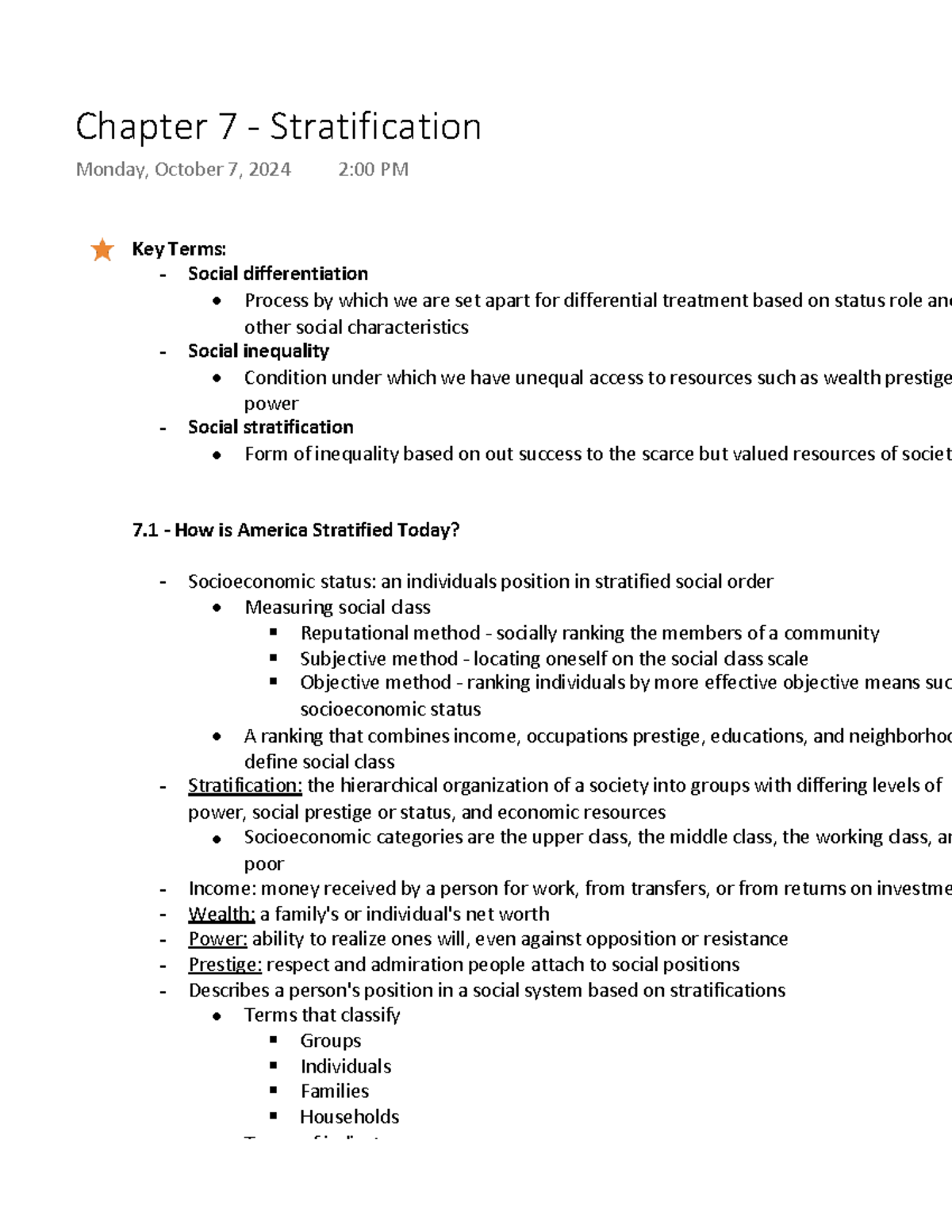 Chapter 7 - Stratification - Key Terms: Social differentiation Process by which we are set apart ...